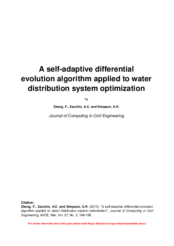 (PDF) Self-Adaptive Differential Evolution Algorithm Applied to Water Distribution System ...