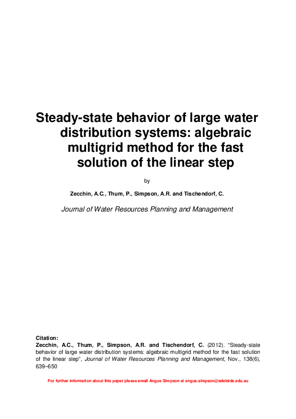 (PDF) Steady-State Behavior of Large Water Distribution Systems ...
