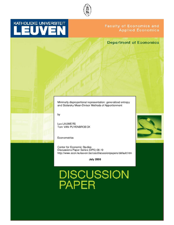 (PDF) Minimally Disproportional Representation: Generalized Entropy and ...