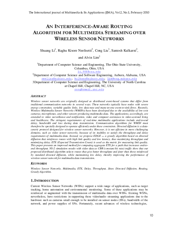 Pdf An Interference Aware Routing Algorithm For Multimedia Streaming Over Wireless Sensor Networks