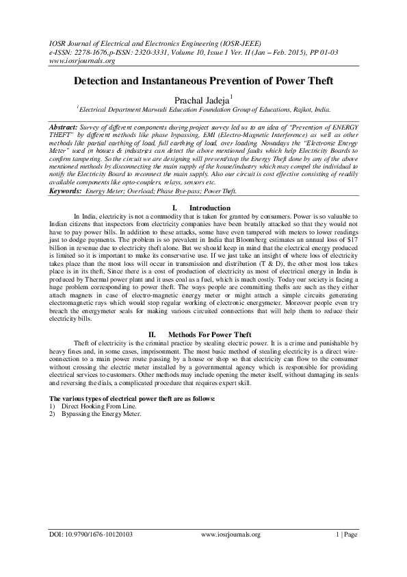 (PDF) Detection and Prevention of Power Theft