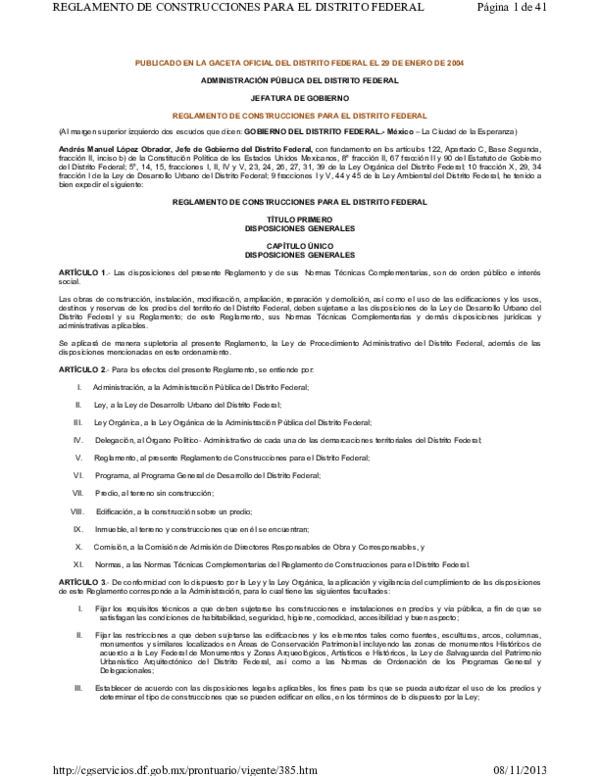 (PDF) REGLAMENTO DE CONSTRUCCIONES PARA EL DISTRITO FEDERAL