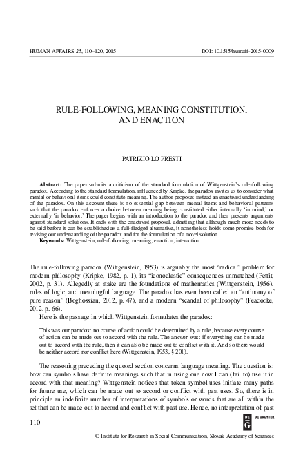 (PDF) RULE-FOLLOWING, MEANING CONSTITUTION, AND ENACTION