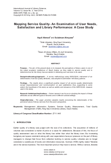 (PDF) Mapping Service Quality - An Examination of User Needs ...