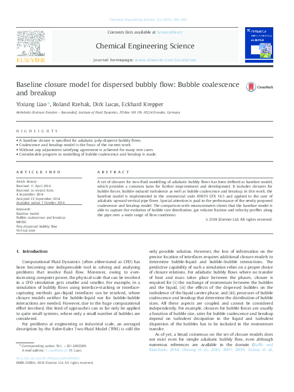 Baseline Closure Model For Dispersed Bubbly Flow Bubble Coalescence And Breakup
