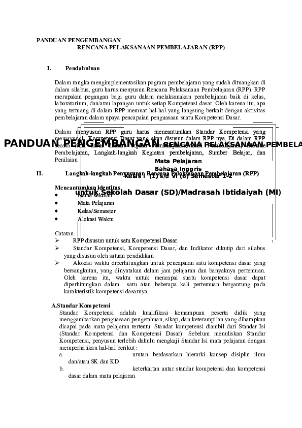 (DOC) PANDUAN PENGEMBANGAN RPP B Ing SD