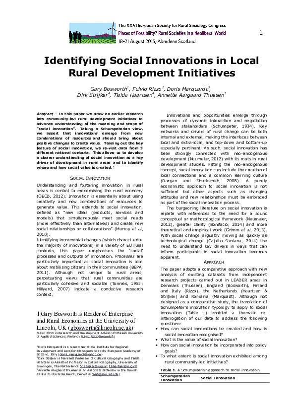 (DOC) Social Innovation in Local Rural Development Innitiatives