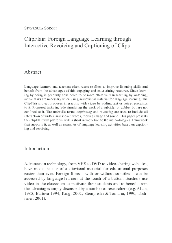 (PDF) ClipFlair: Foreign Language Learning through Interactive ...