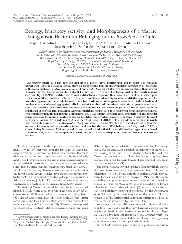 (PDF) Ecology, Inhibitory Activity, and Morphogenesis of a Marine ...