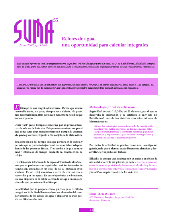 (PDF) Relojes de agua, una oportunidad para calcular integrales