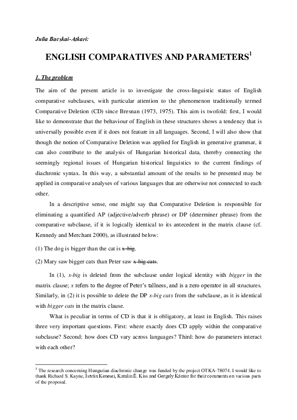 (PDF) English Comparatives and Parameters