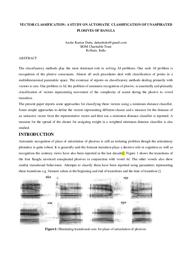 (PDF) Classifying Vectors for Plosive Recognition