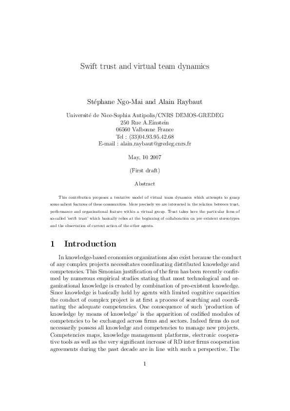 (PDF) Swift trust and virtual team dynamics