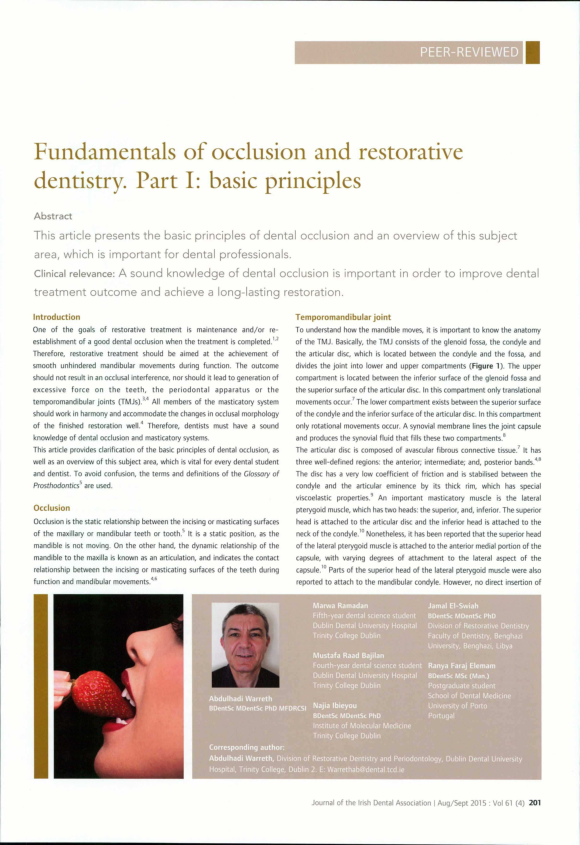 (PDF) Fundamentals of occlusion and restorative dentistry. Part I ...