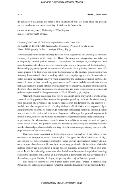 (PDF) Review of David Sheinin, Consent of the Damned, HAHR, November 2014