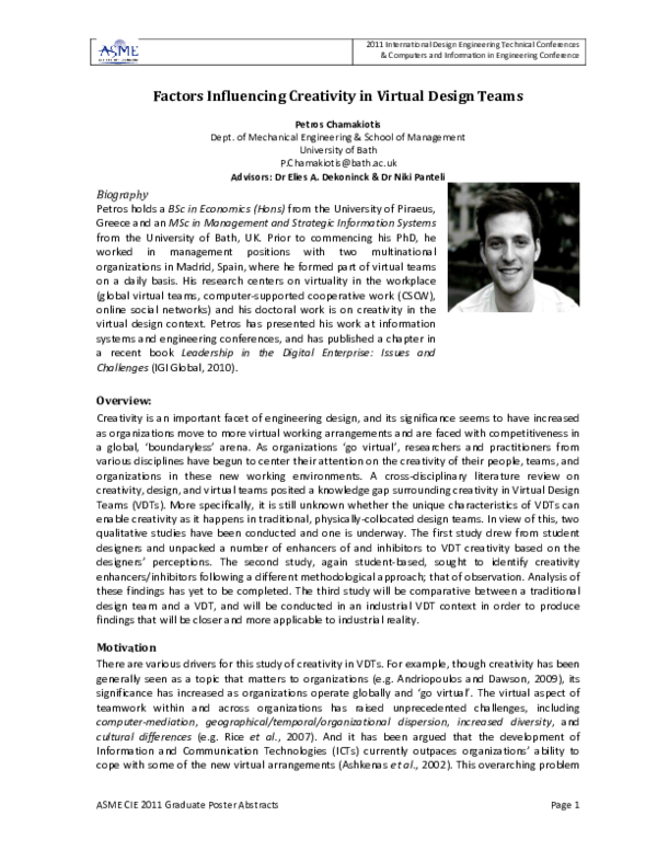 (PDF) Factors Influencing Creativity in Virtual Design Teams