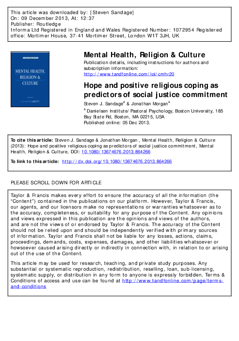 (PDF) Hope and positive religious coping as predictors of social ...