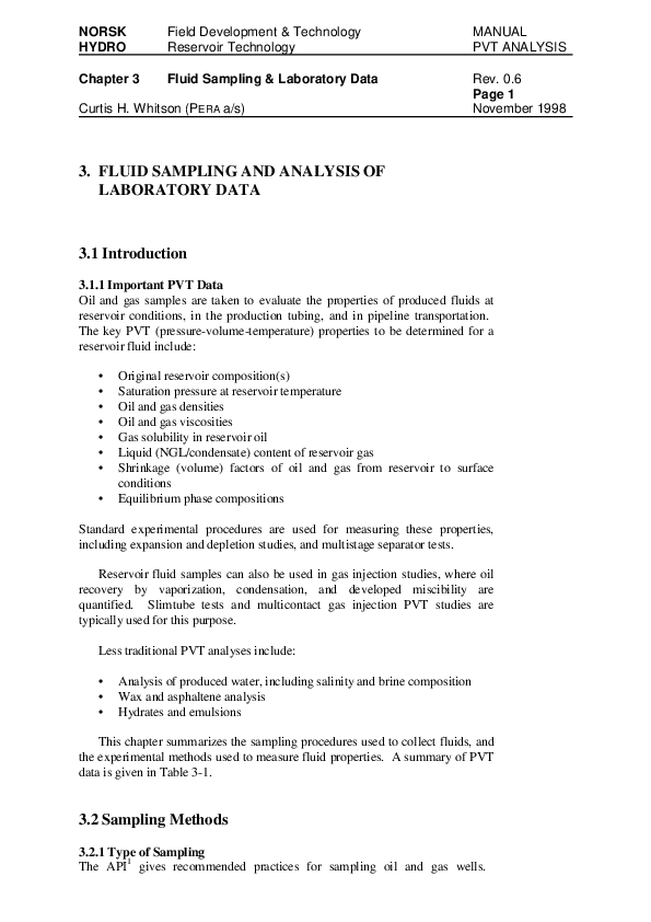 (PDF) 3. FLUID SAMPLING AND ANALYSIS OF LABORATORY DATA 3.1 Introduction