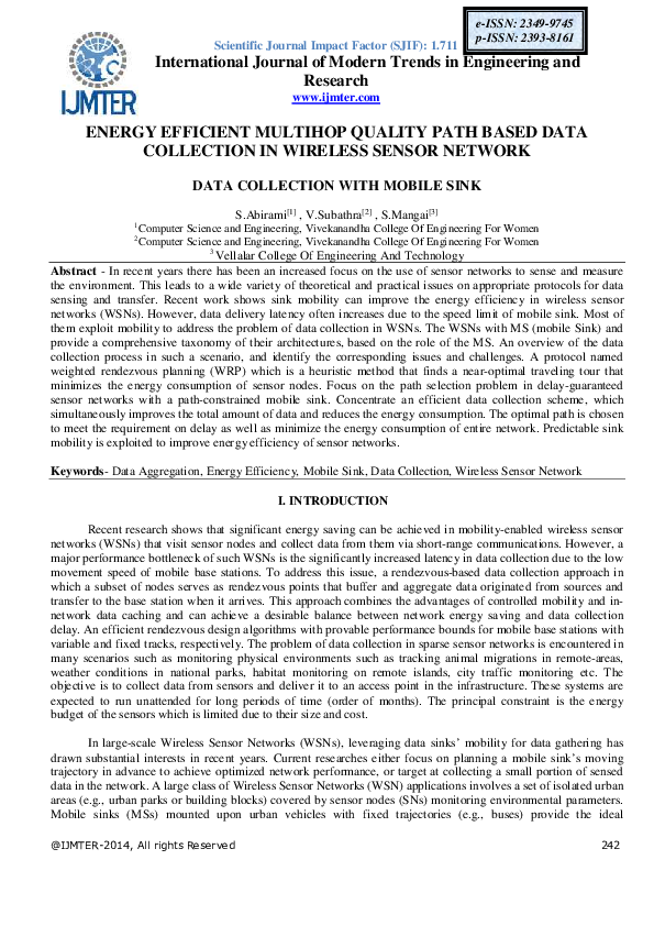 (PDF) ENERGY EFFICIENT MULTIHOP QUALITY PATH BASED DATA COLLECTION IN WIRELESS SENSOR NETWORK ...