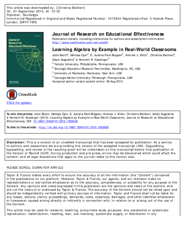 (PDF) Learning Algebra by Example in Real-World Classrooms