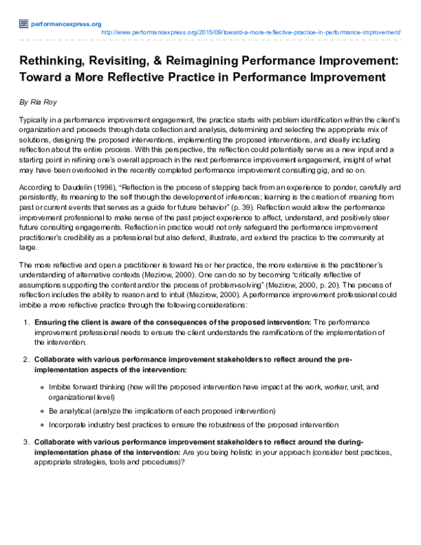 (PDF) Toward A More Reflective Practice in Performance Improvement