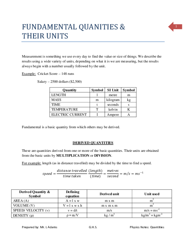 (PDF) FUNDAMENTAL QUANITIES & THEIR UNITS