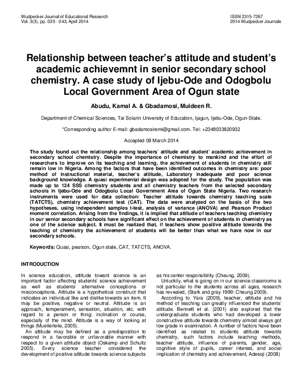(PDF) Relationship between teacher’s attitude and student’s academic ...