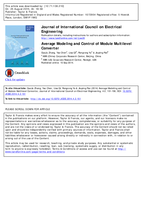 (PDF) Journal of International Council on Electrical Engineering Average Modeling and Control of ...
