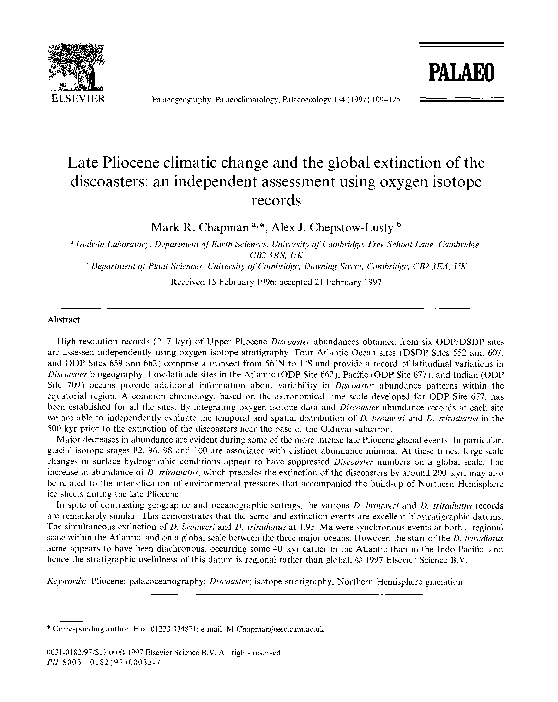 (PDF) Late Pliocene climatic change and the global extinction of the ...