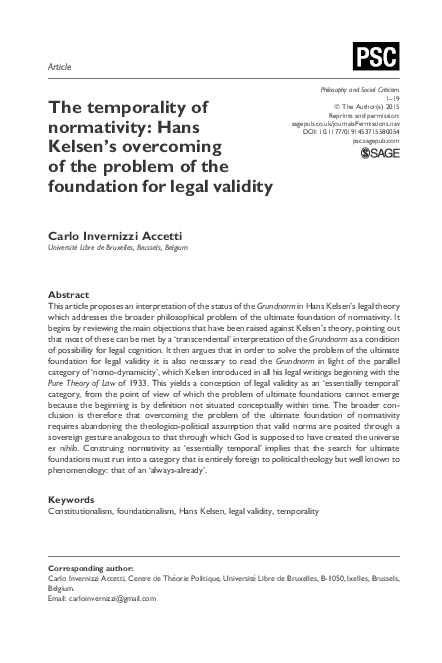 (PDF) The Temporality of Normativity. Hans Kelsen's Overcoming of the ...