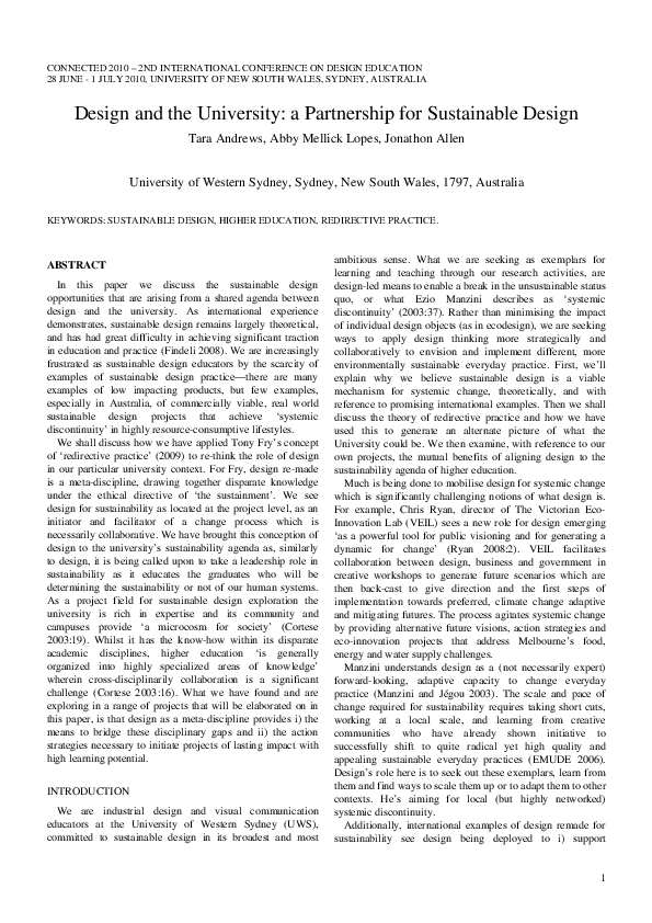 (PDF) Design and the University: a Partnership for Sustainable Design