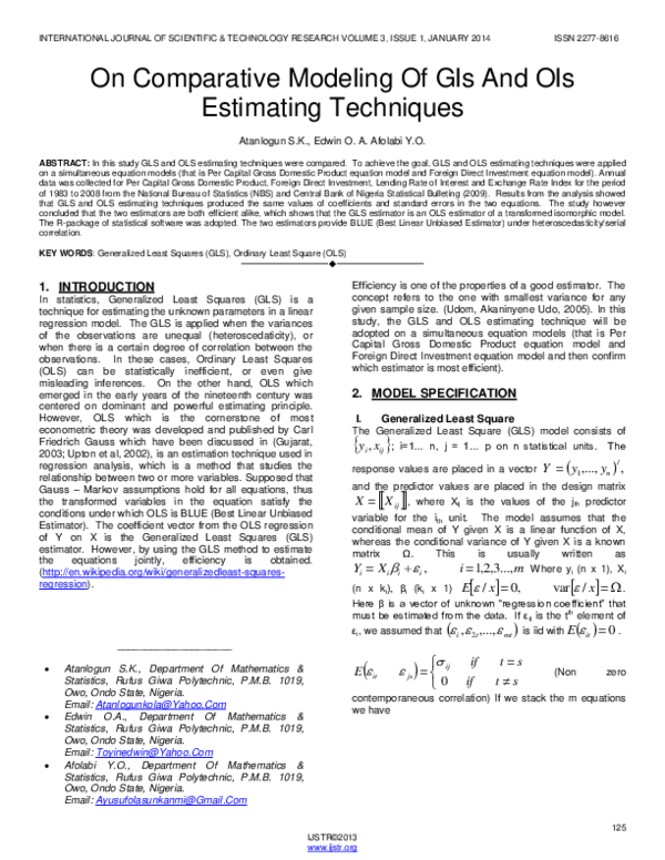 (PDF) On Comparative Modeling Of Gls And Ols Estimating Techniques