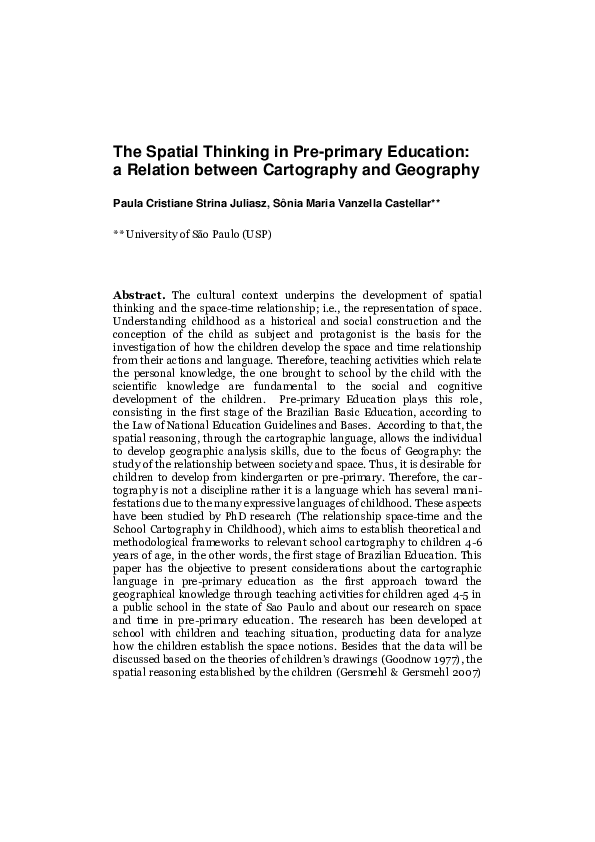 (PDF) The Spatial Thinking in Pre-primary Education: a Relation between ...