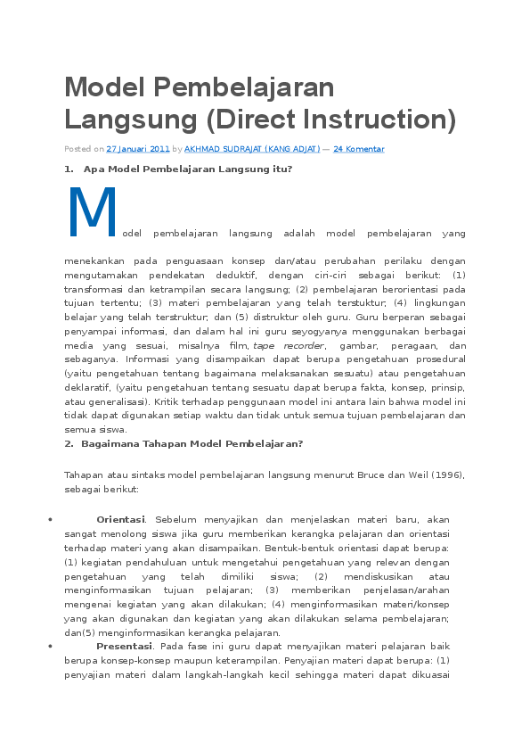 (DOC) Model Pembelajaran Langsung (Direct Instruction