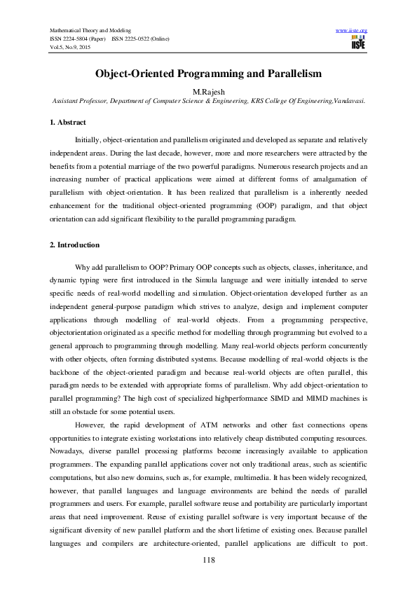 Pdf Object Oriented Programming And Parallelism