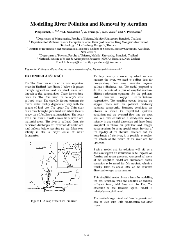 Modelling River Pollution and Removal by Aeration