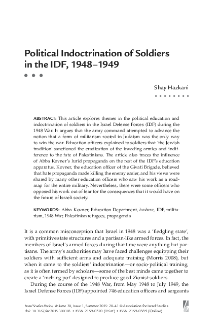 Political Indoctrination of Soldiers in the IDF, 1948–1949