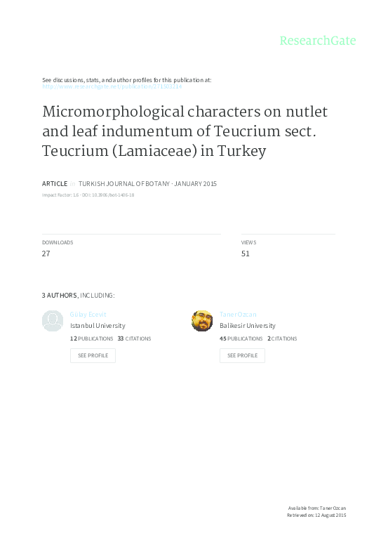 Micromorphological characters on nutlet and leaf indumentum of Teucrium sect. Teucrium ...