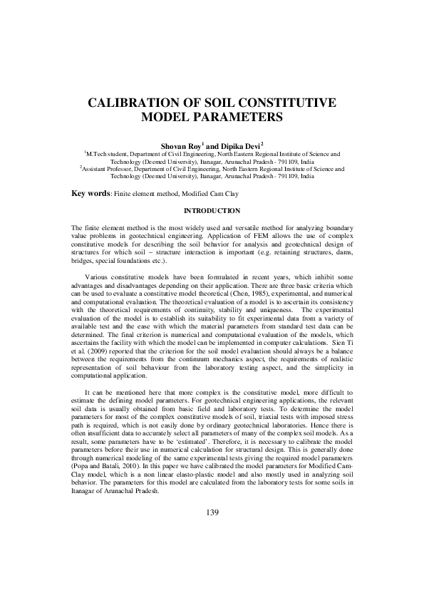 CALIBRATION OF SOIL CONSTITUTIVE MODEL PARAMETERS