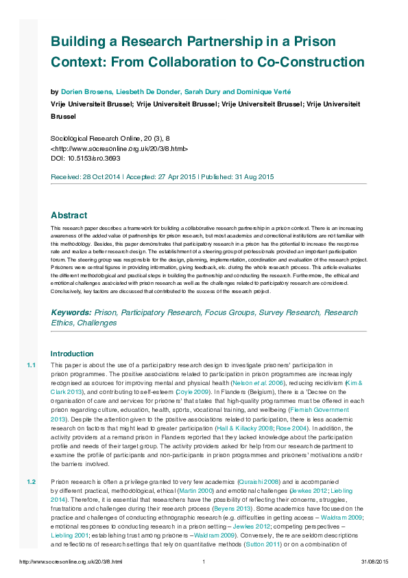 (PDF) Building a Research Partnership in a Prison Context: From ...