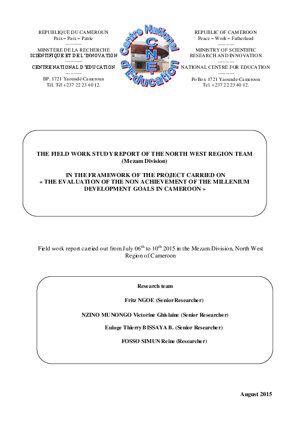(PDF) THE FIELD WORK STUDY REPORT OF THE NORTH WEST REGION TEAM (Mezam ...