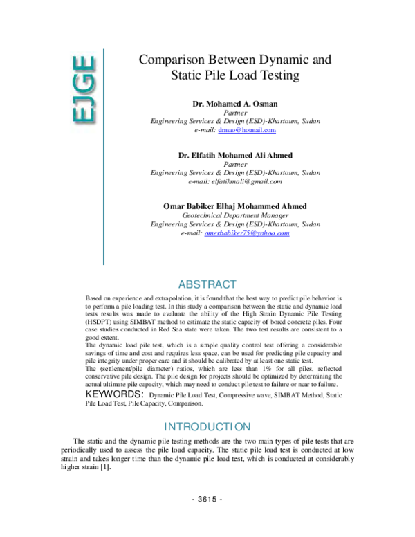 (PDF) Comparison Between Dynamic and Static Pile Load Testing