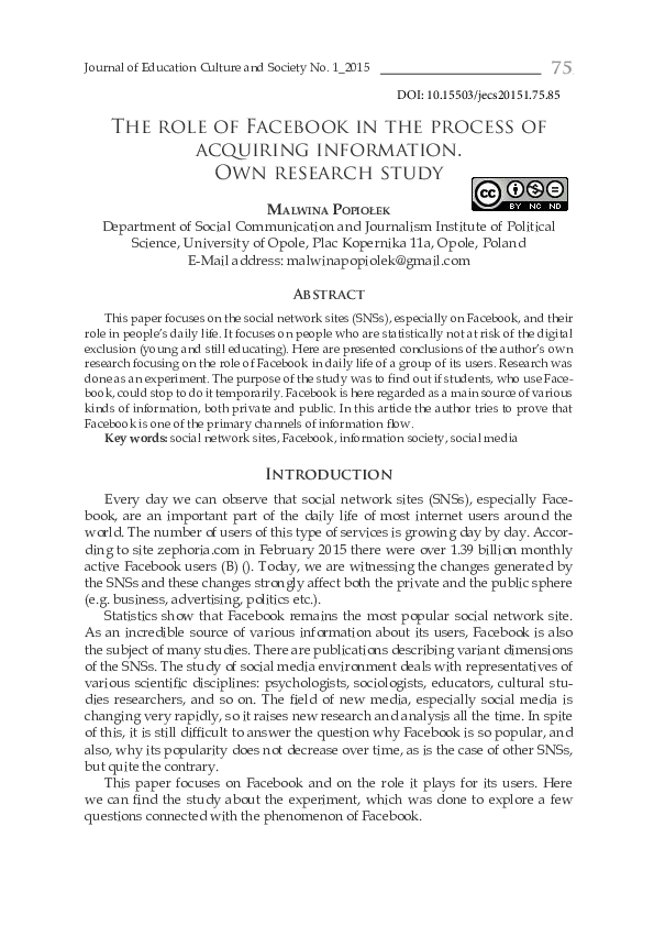 (PDF) Popiołek M., The role of Facebook in the process of acquiring ...
