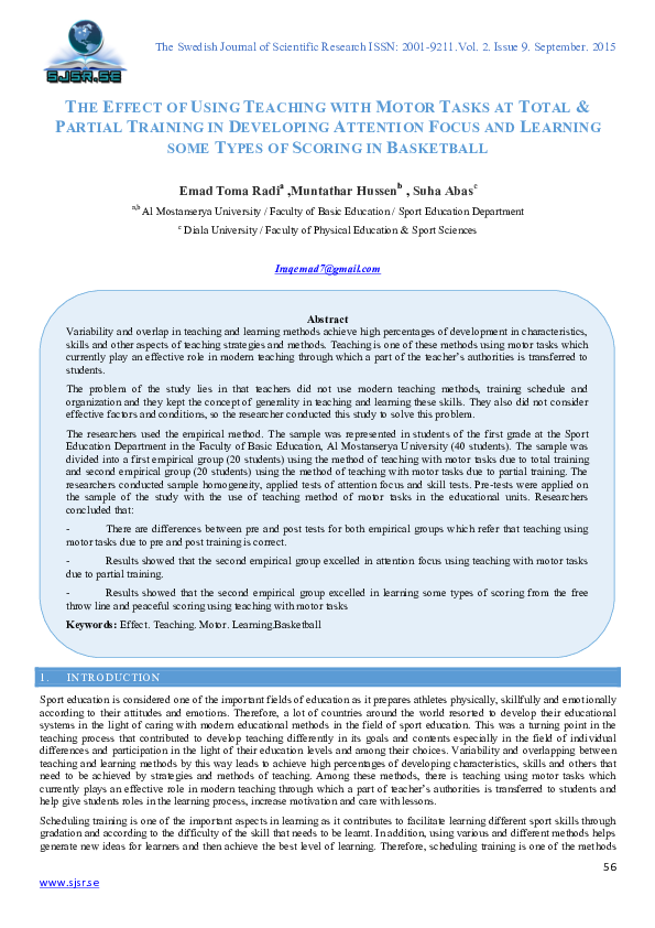 Pdf The Effect Of Using Teaching With Motor Tasks At Total And Partial