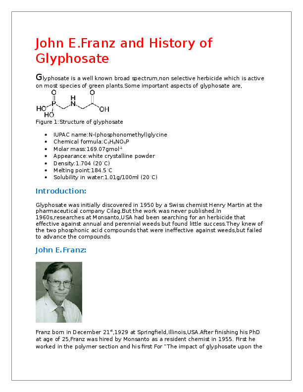 (DOC) John E.Franz and History of Glyphosate
