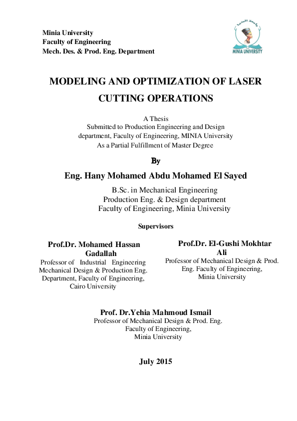 (PDF) Modeling and Optimization of Laser Cutting Operations
