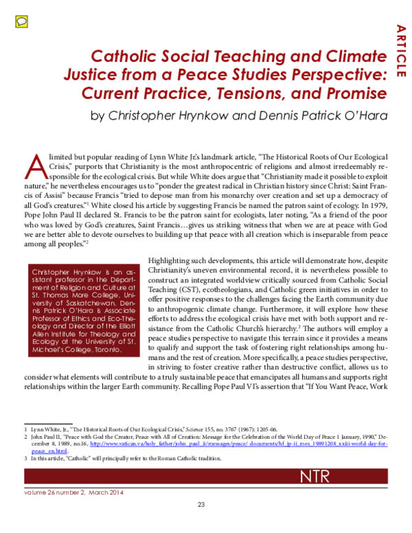 (PDF) “Catholic Social Teaching and Climate Justice from a Peace ...