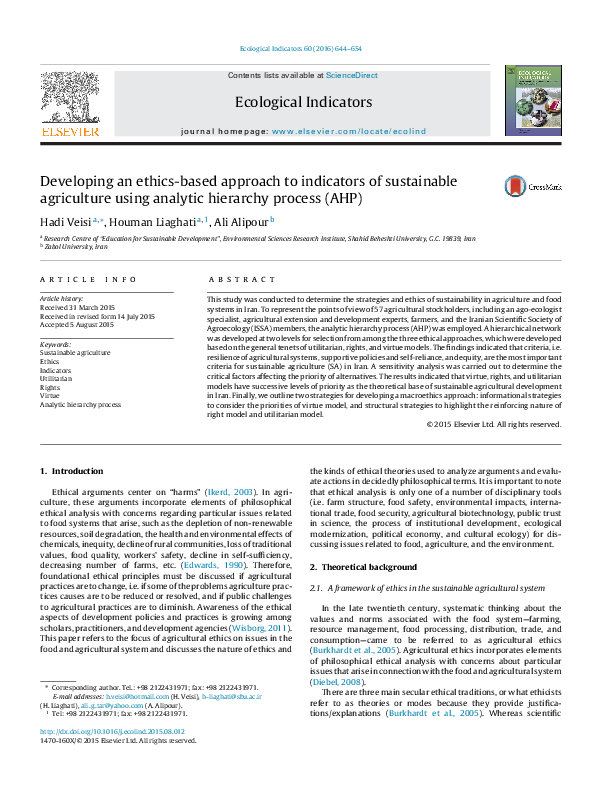 Pdf Developing An Ethics Based Approach To Indicators Of