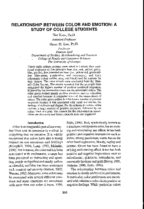 (PDF) RELATIONSHIP BETWEEN COLOR AND EMOTION: A STUDY OF COLLEGE STUDENTS