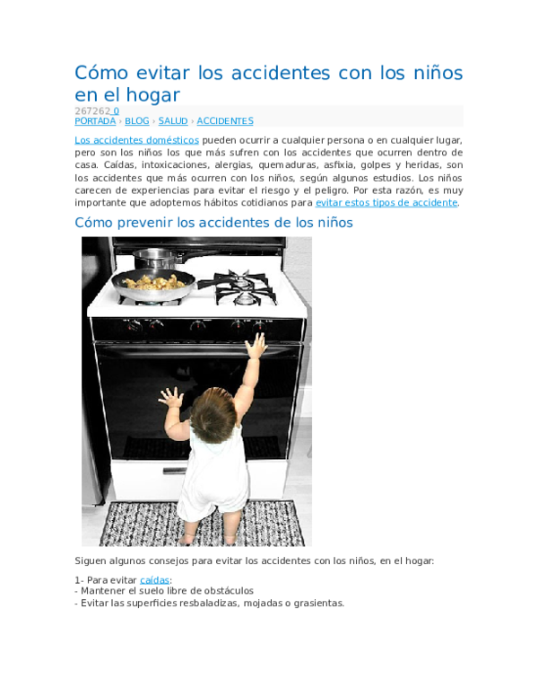 (DOC) Como evitar los accidentes con los ninos en el hogar